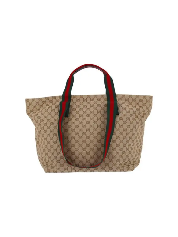 Gucci Gg Canvas Tote Bag With Web Detail - Beige