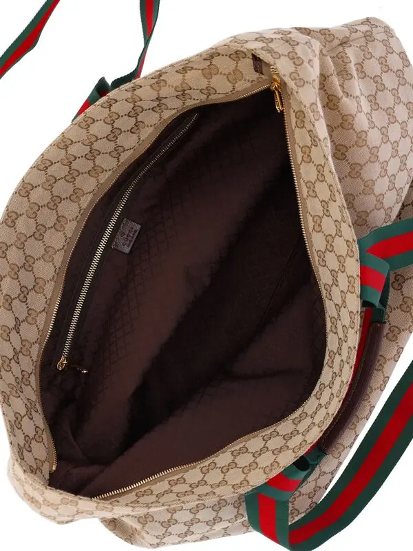 Gucci Gg Canvas Tote Bag With Web Detail - Beige