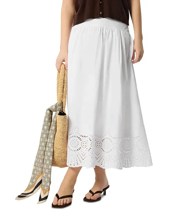 Whistles Broderie Cotton Midi Skirt - White