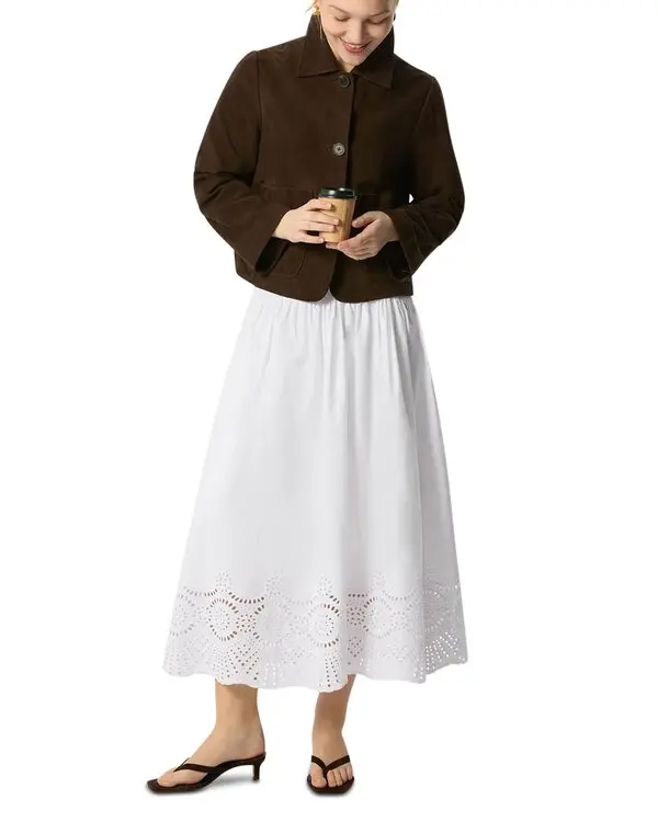 Whistles Broderie Cotton Midi Skirt