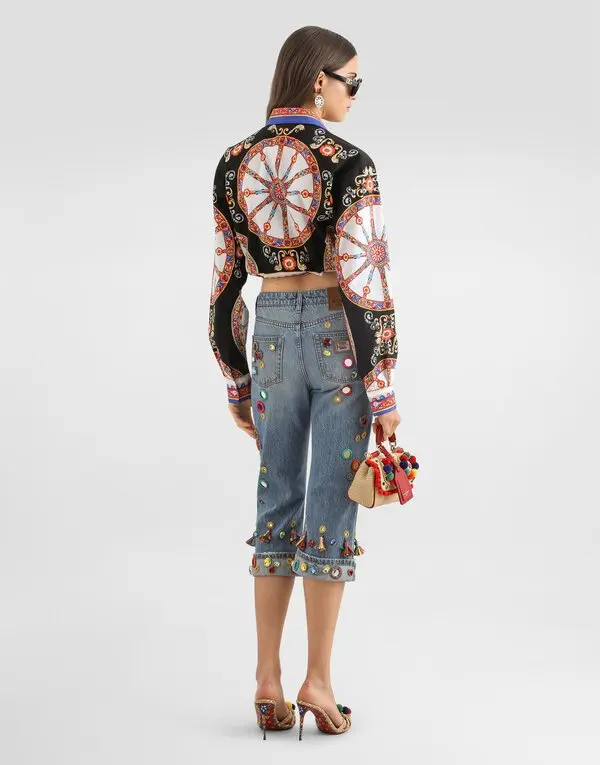 Dolce & Gabbana Carretto-print Cotton Poplin Cropped Shirt