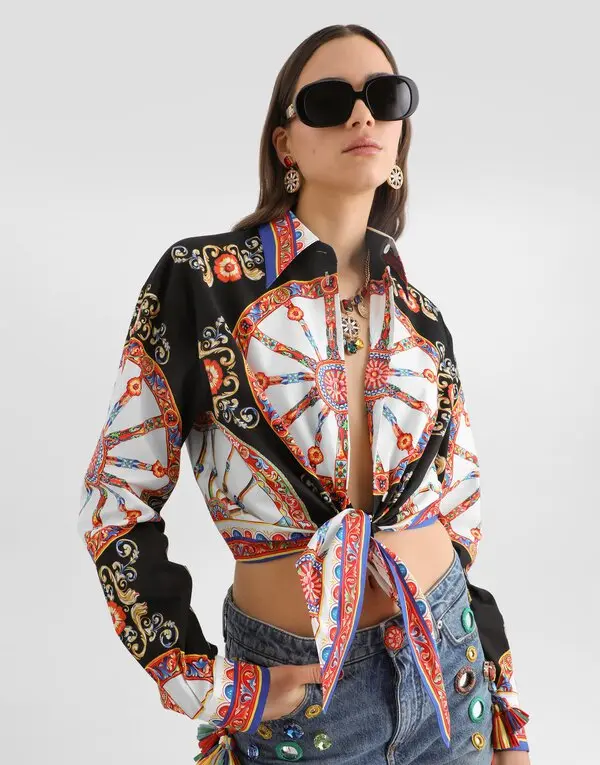 Dolce & Gabbana Carretto-print Cotton Poplin Cropped Shirt