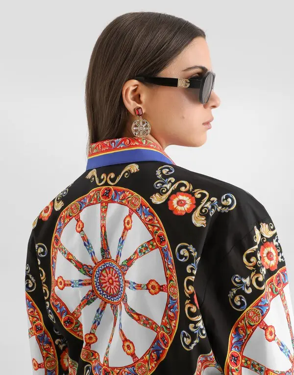Dolce & Gabbana Carretto-print Cotton Poplin Cropped Shirt