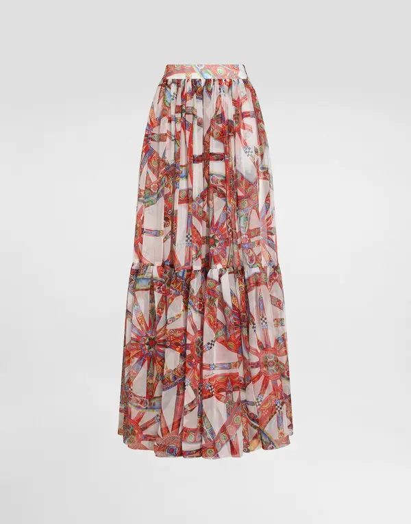 Dolce & Gabbana Carretto-print Long Chiffon Skirt - Multicolor