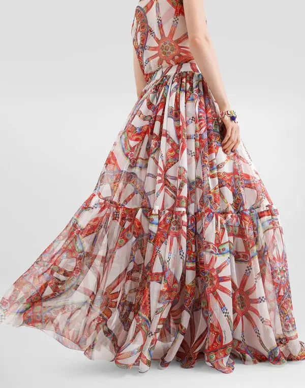 Dolce & Gabbana Carretto-print Long Chiffon Skirt