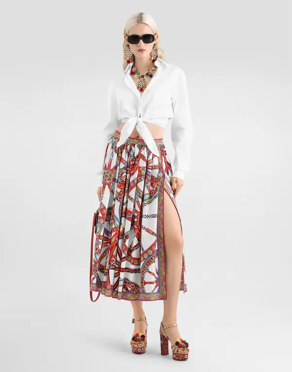 Dolce & Gabbana Carretto-print Poplin Long Skirt