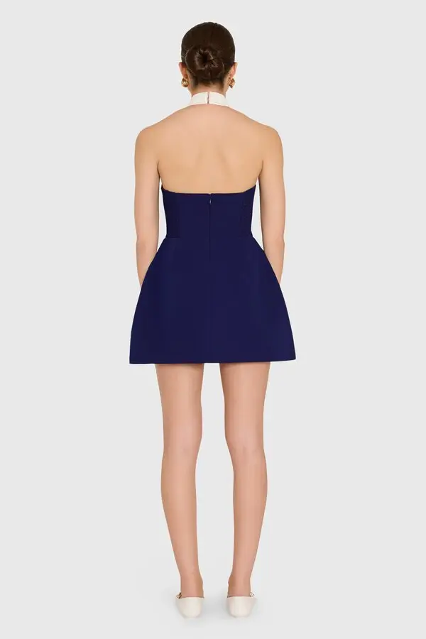 Amanda Uprichard Archer Halter Romper With Contrast Collar And Gold Button Details - Navy/ivory
