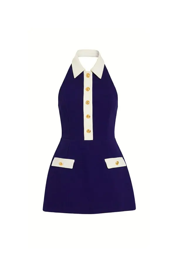 Amanda Uprichard Archer Romper With Halter Neck And Contrast Collar - Navy/ivory