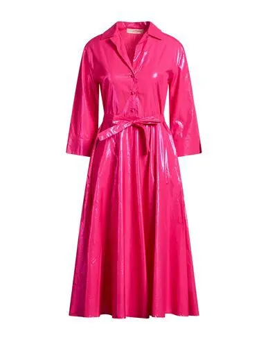 JUCCA Metallic Cotton Midi Shirt Dress With Belt - Fuchsia
