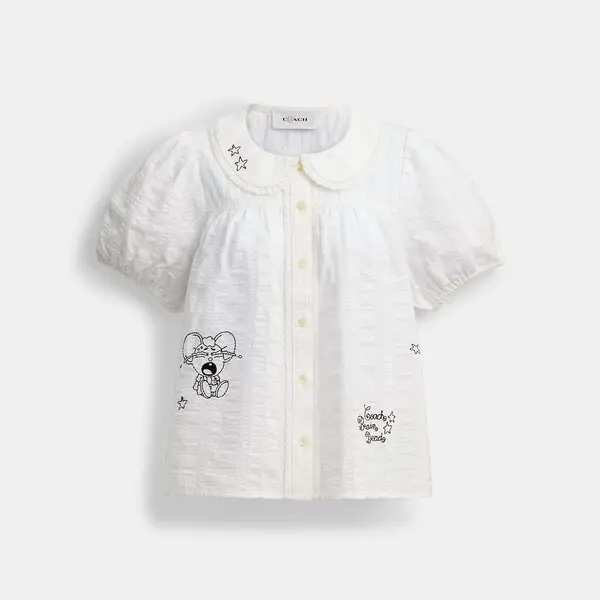 COACH X Brain Dead Embroidered Short Sleeve Blouse
