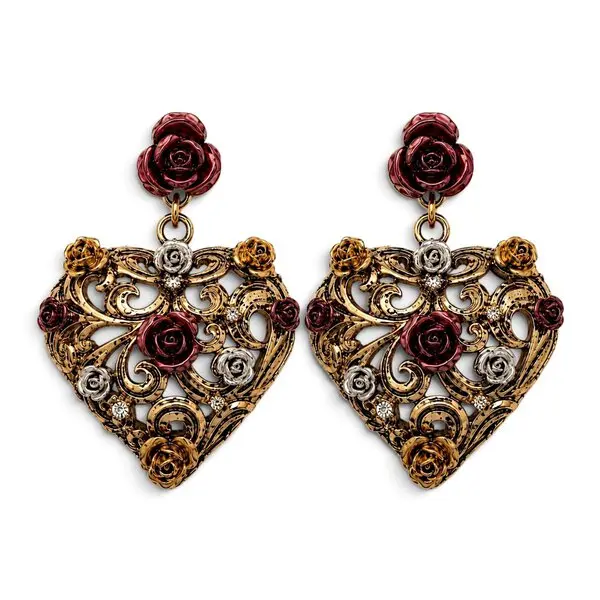 VSTYLE Sacred Heart Rose Drop Earrings - Gold