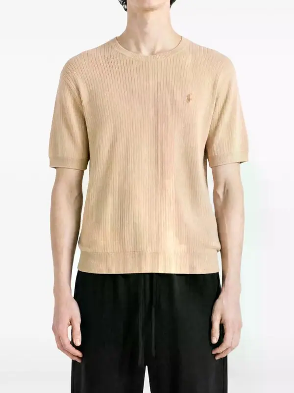 Polo Ralph Lauren Ribbed-knit Logo-embroidered T-shirt - Neutrals