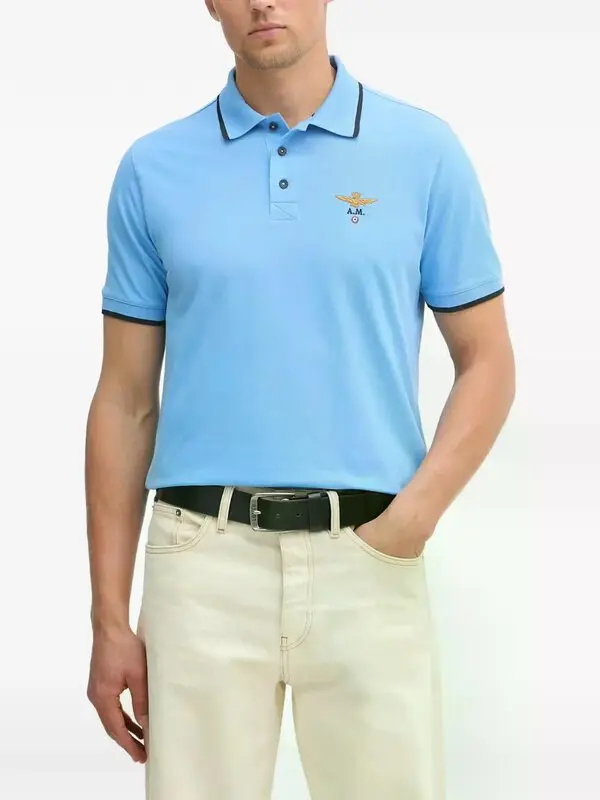 AERONAUTICA MILITARE Eagle-embroidered Polo Shirt - Blue