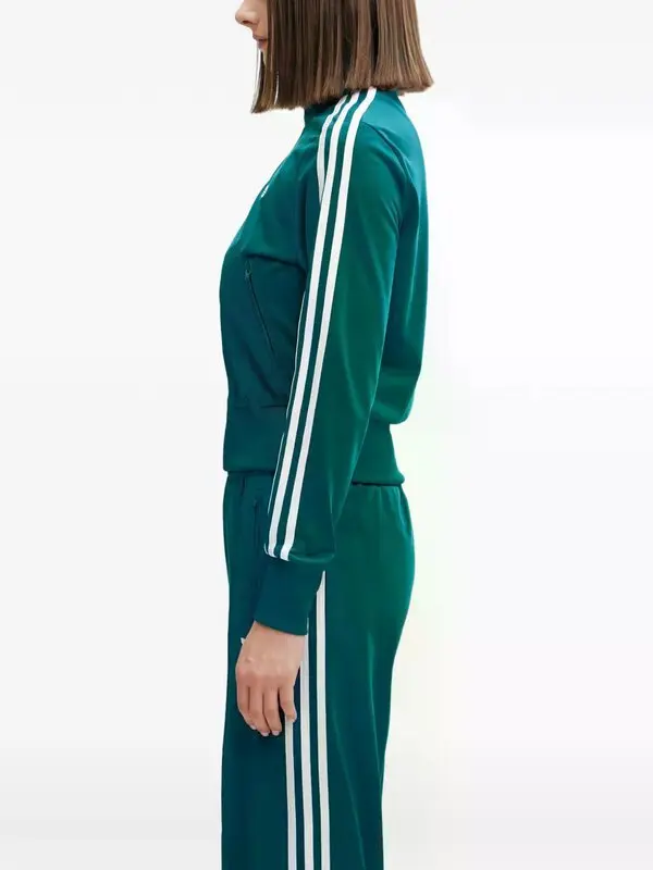Adidas Firebird Logo-embroidered Side-stripe Zip-up Sweatshirt - Green