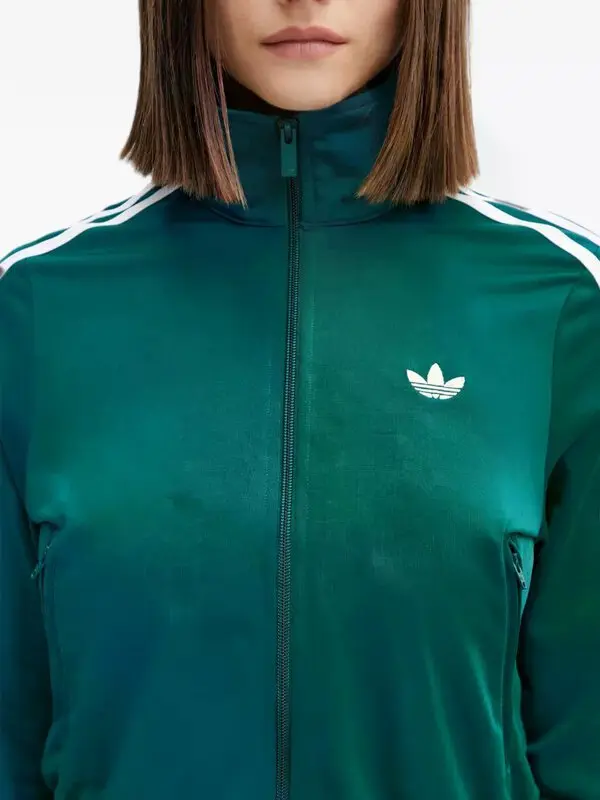 Adidas Firebird Logo-embroidered Side-stripe Zip-up Sweatshirt - Green