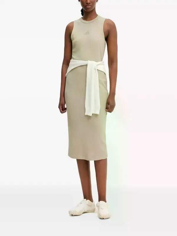 Adidas Ribbed Knit Logo Patch Midi Dress