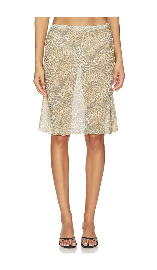 Lioness Shoreline Midi Skirt In Brown - Leopard