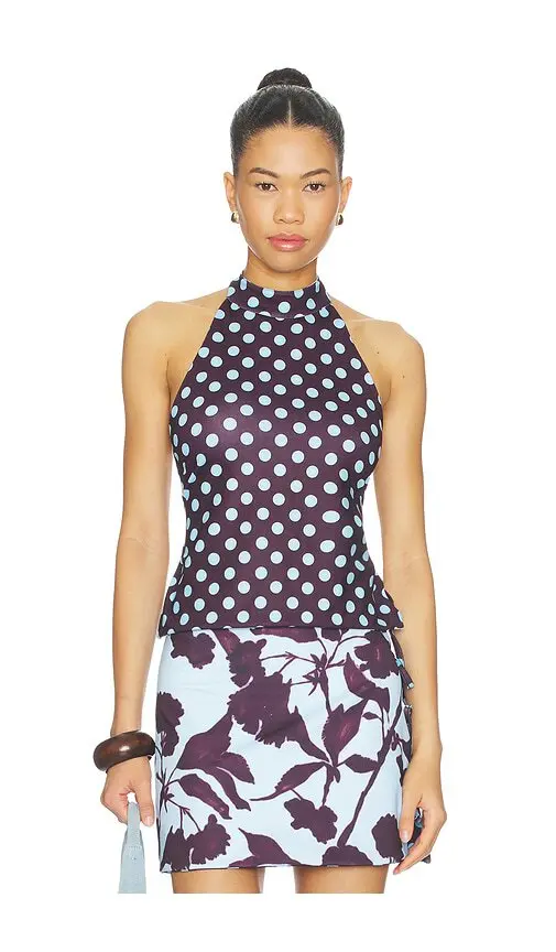SUSMIE'S Lottie Reversible Top In Chocolate,blue - Multicolor