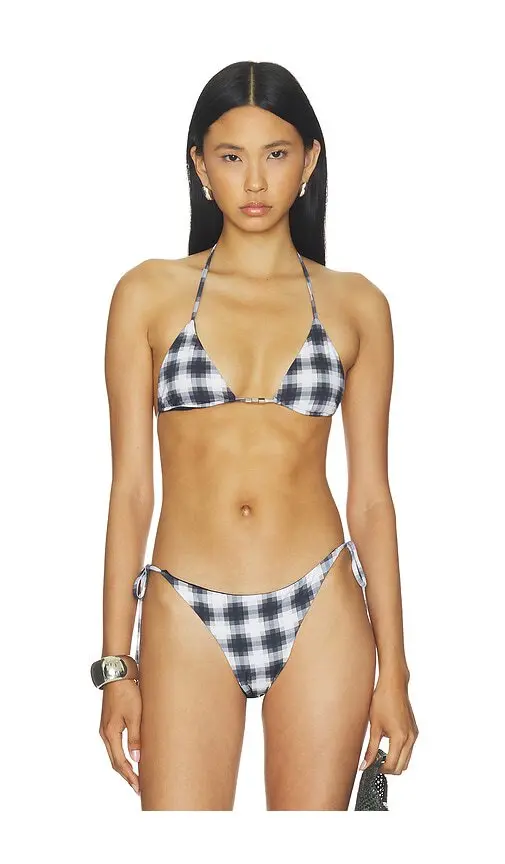 ZIAH Beaded Triangle Bikini Top In Black & White