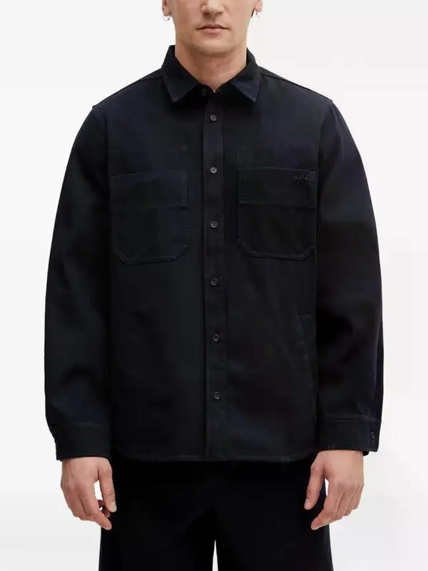 A.p.c. Noah Logo-embroidered Chest-pockets Shirt Jacket - Blue