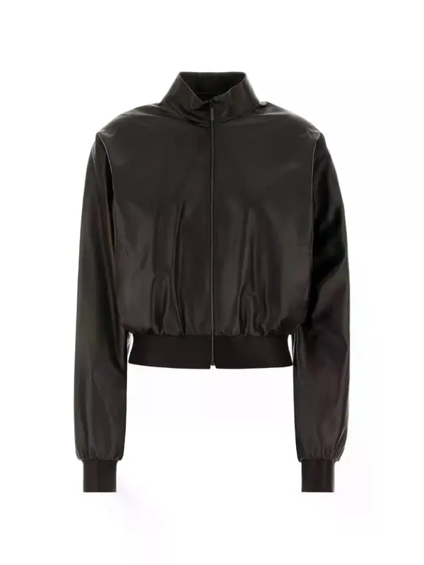 Gucci High-neck Leather Bomber Jacket - Brown