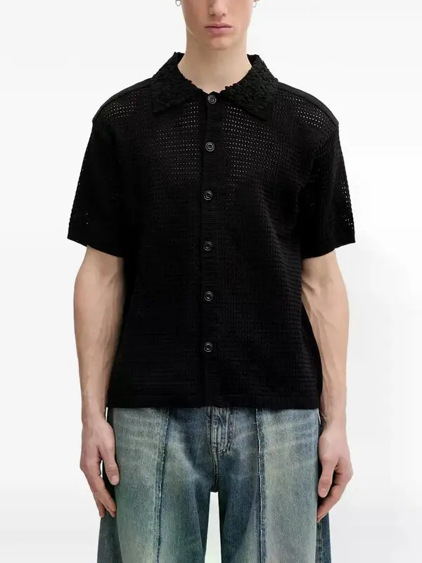 Andersson Bell Crochet-collar Mesh-knit Shirt - Black