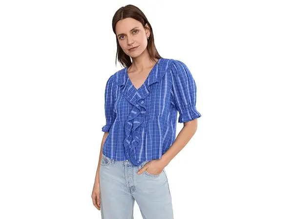 Madewell Kelly Top Seersucker Crinkle Check Clothing Retro Blue - Multi