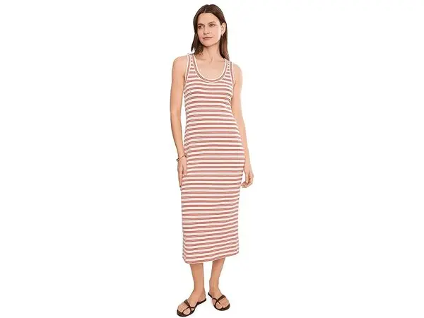 Madewell Bloom Texture Tank Midi Stripe Dress Textured Stripe Jacquard - Pink