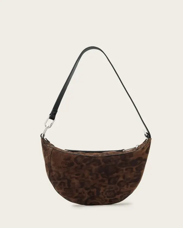 ALLSAINTS Luna Leopard Print Suede Shoulder Bag - Brown