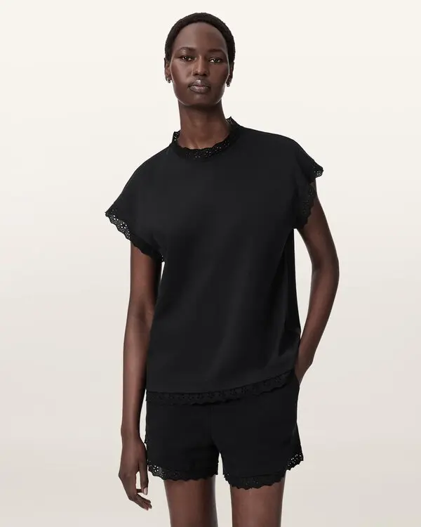 ALLSAINTS Lele Lace Trim Cotton Tank Top - Black