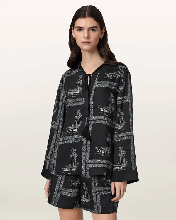 ALLSAINTS Lettie Pleated Long Sleeve Shirt - Black