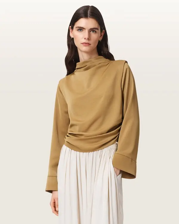 ALLSAINTS Leslie Cowl Neck Top - Brown