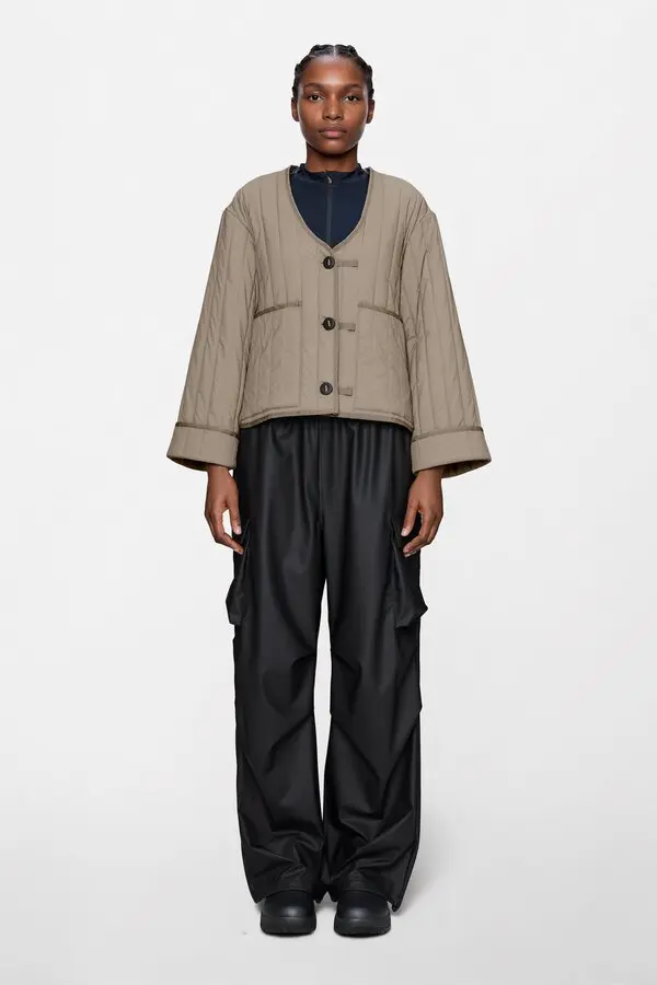 Rains Quilted Nylon Liner Jacket With V-neck - Cinder