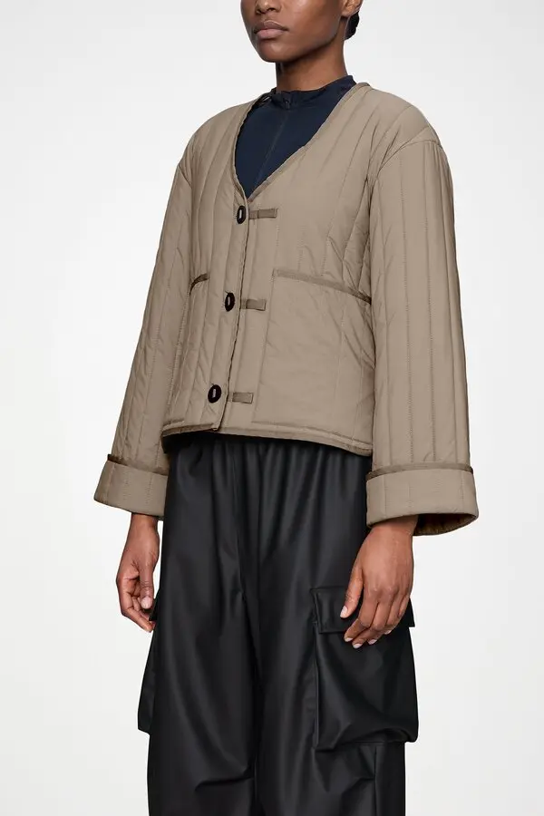 Rains Quilted Nylon Liner Jacket With V-neck - Cinder