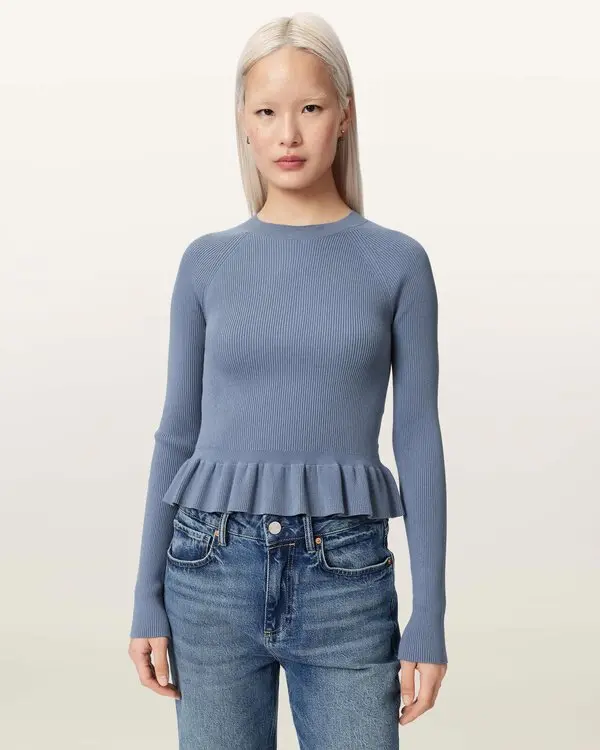 ALLSAINTS Jas Ribbed Peplum Sweater - Blue