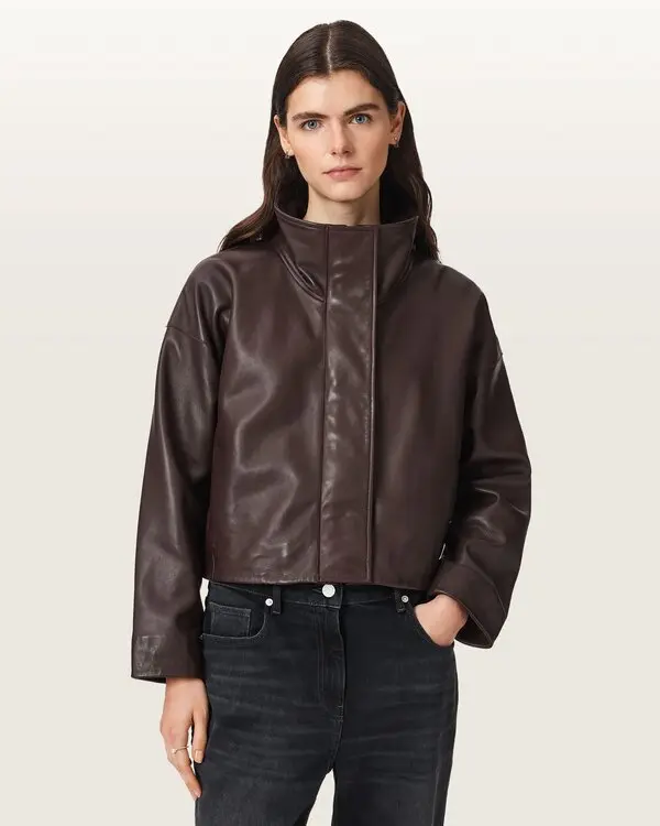 ALLSAINTS Ryder Funnel Neck Leather Jacket