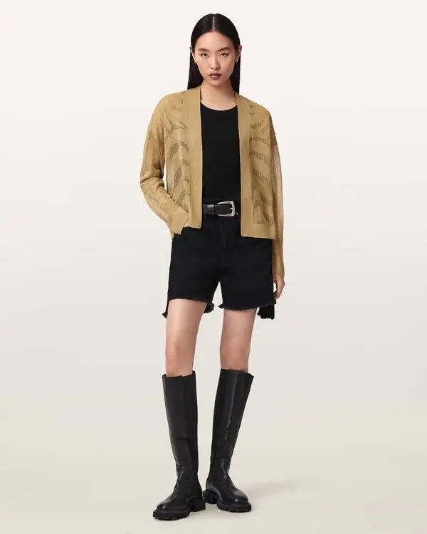 ALLSAINTS Misha Long Sleeved Cropped Cardigan - Gold