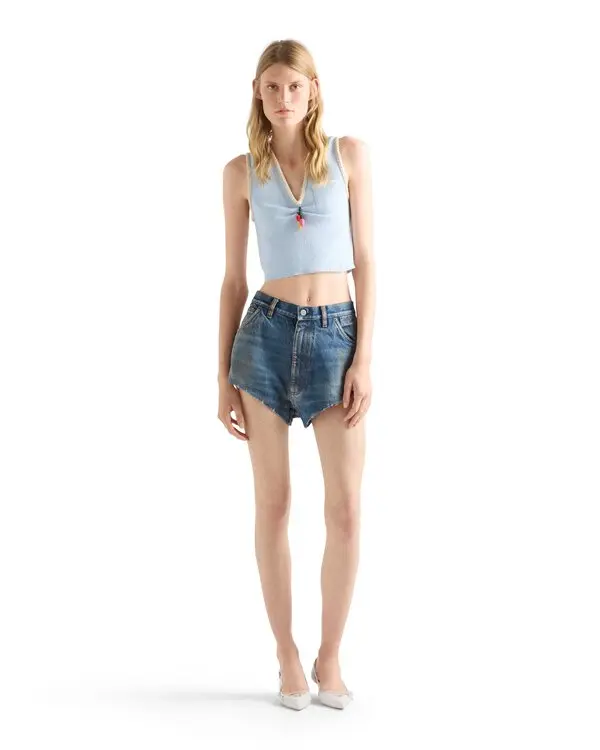 Prada Cotton Bouclé V-neck Cropped Top