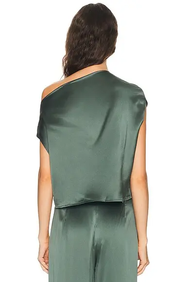 THE SEI Asymmetrical Draped Satin Top - Thyme