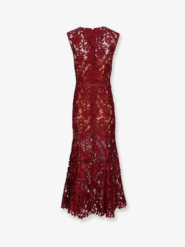 SELF-PORTRAIT Lace Midi Dress With Belt