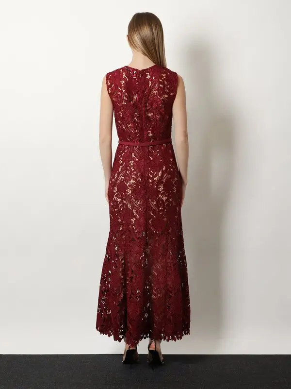 SELF-PORTRAIT Lace Midi Dress With Belt