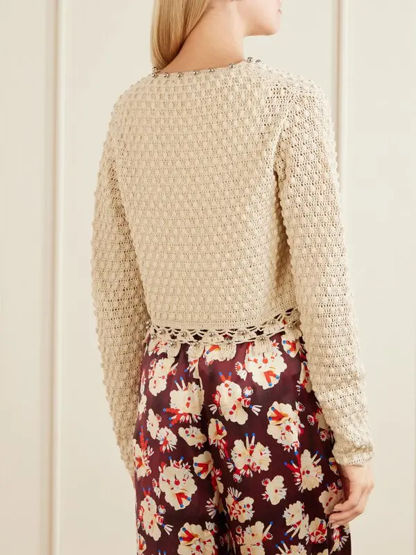 Rabanne Embellished Crocheted Cotton Cardigan