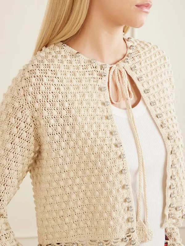 Rabanne Embellished Crocheted Cotton Cardigan