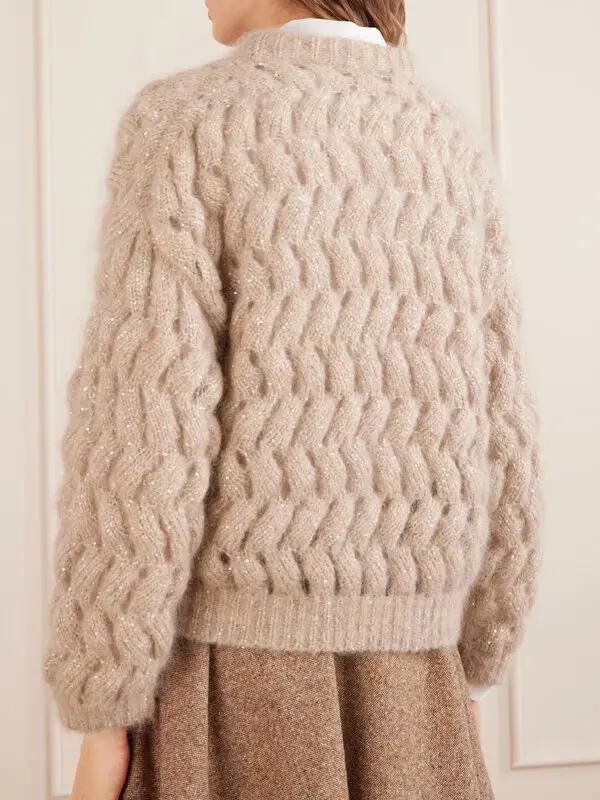 Brunello Cucinelli Sequin-embellished Open-knit Mohair-blend Sweater