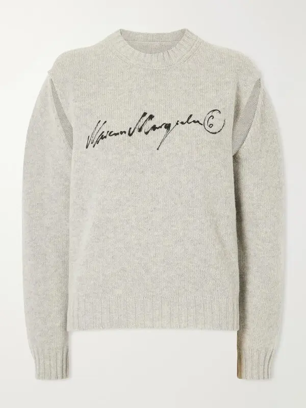 MAISON MARGIELA Logo-print Cut-out Wool-blend Sweater - Gray