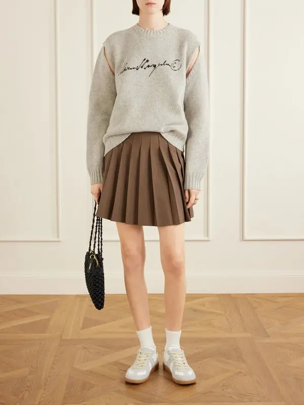 MAISON MARGIELA Logo Print Cut-out Wool Blend Sweater - Gray