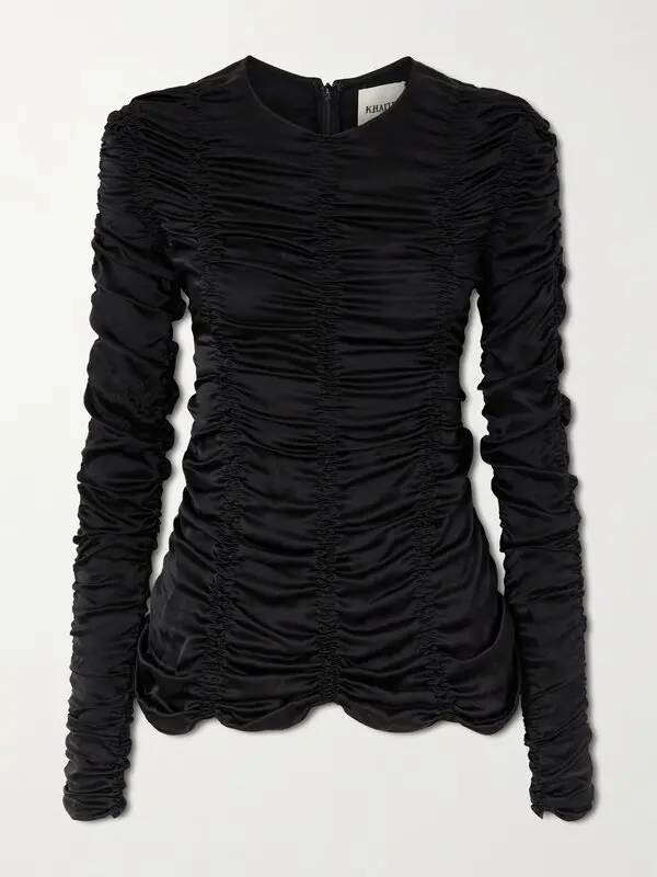 Khaite Rory Ruched Silk-satin Top - Black