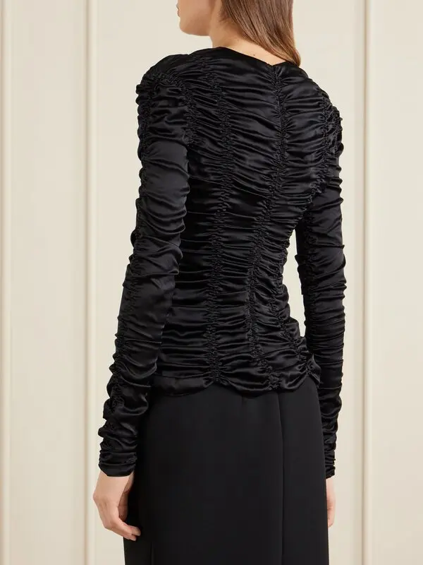 Khaite Rory Ruched Silk-satin Top - Black