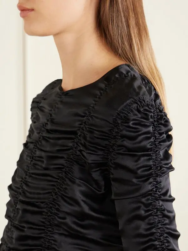Khaite Rory Ruched Silk-satin Top - Black