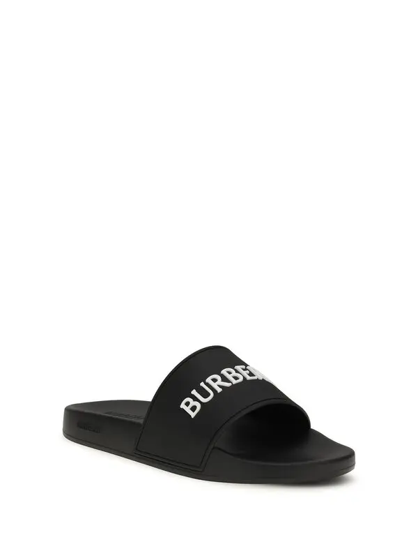 Burberry Embossed Logo Slide Slippers - Black
